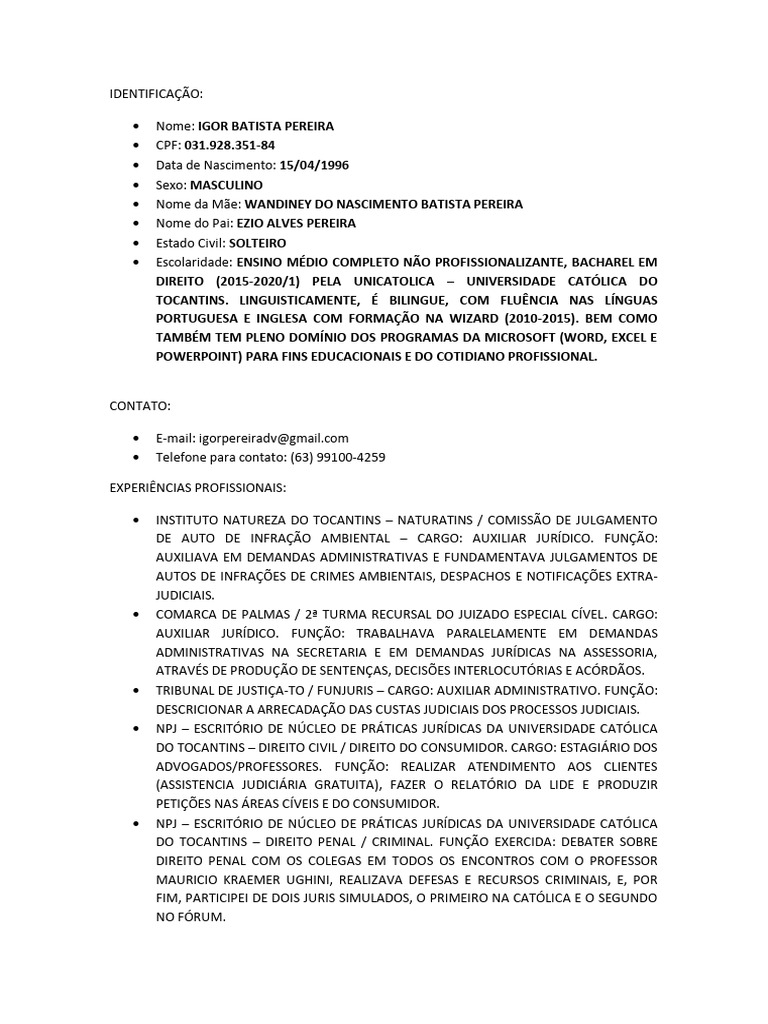 Curriculo Do Igor Pereira | PDF | Advogado | Direito Penal