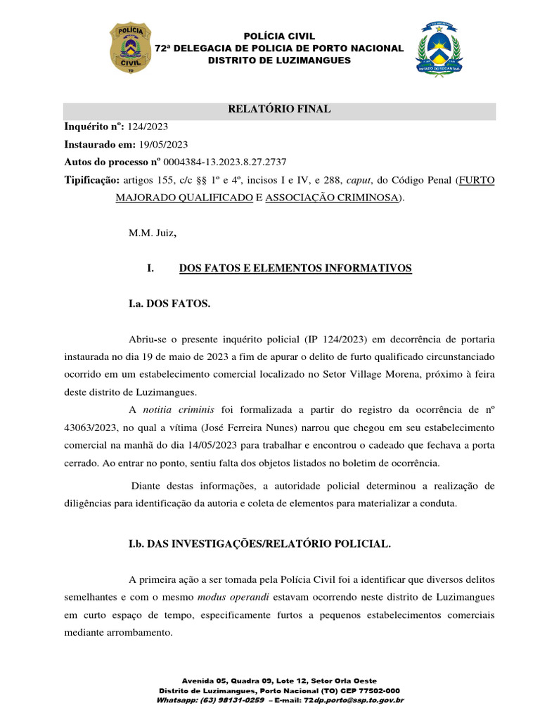 Relatorio Final Do Inquerito Policial | PDF | Desvio (Sociologia ...