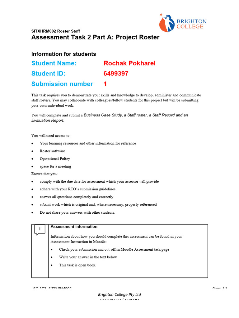 Rochak Pokharel AT2 PartA Roster Project S1 PDF | PDF | Chef