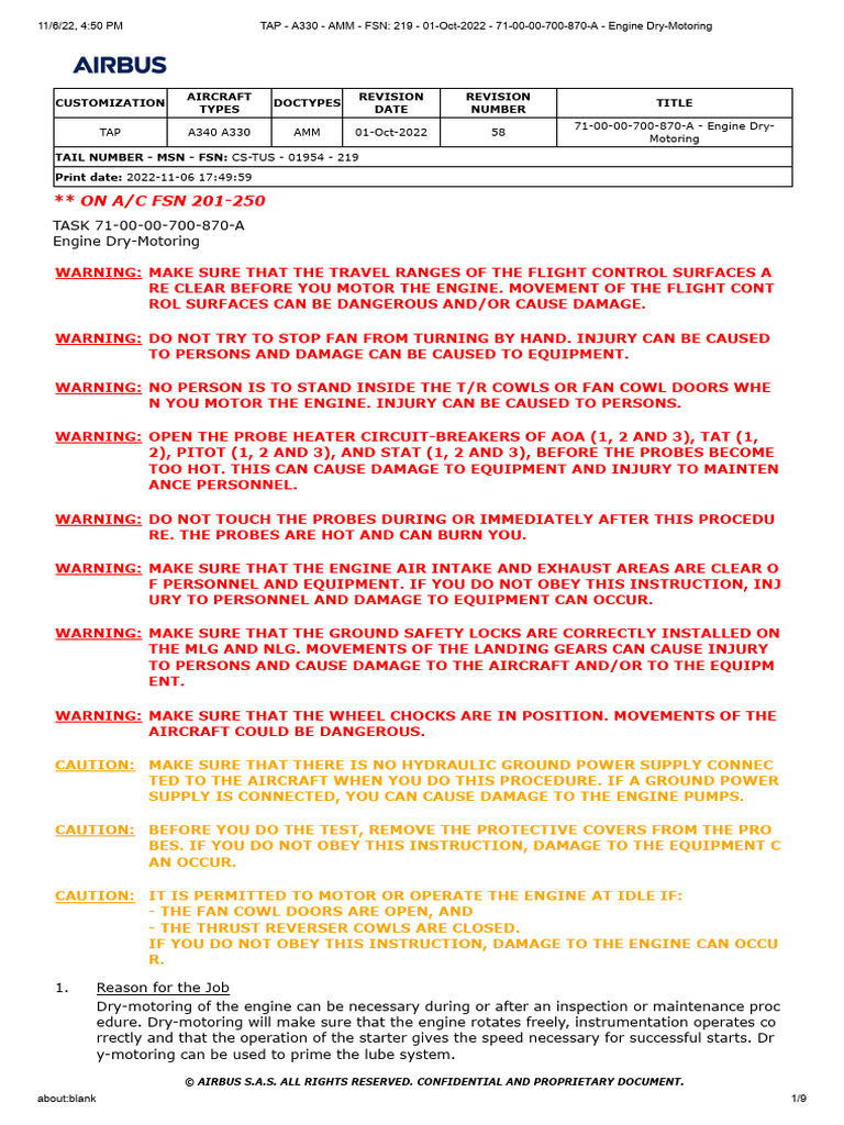 TAP - A330 Engine Dry-Motoring | PDF | Engines | Aircraft