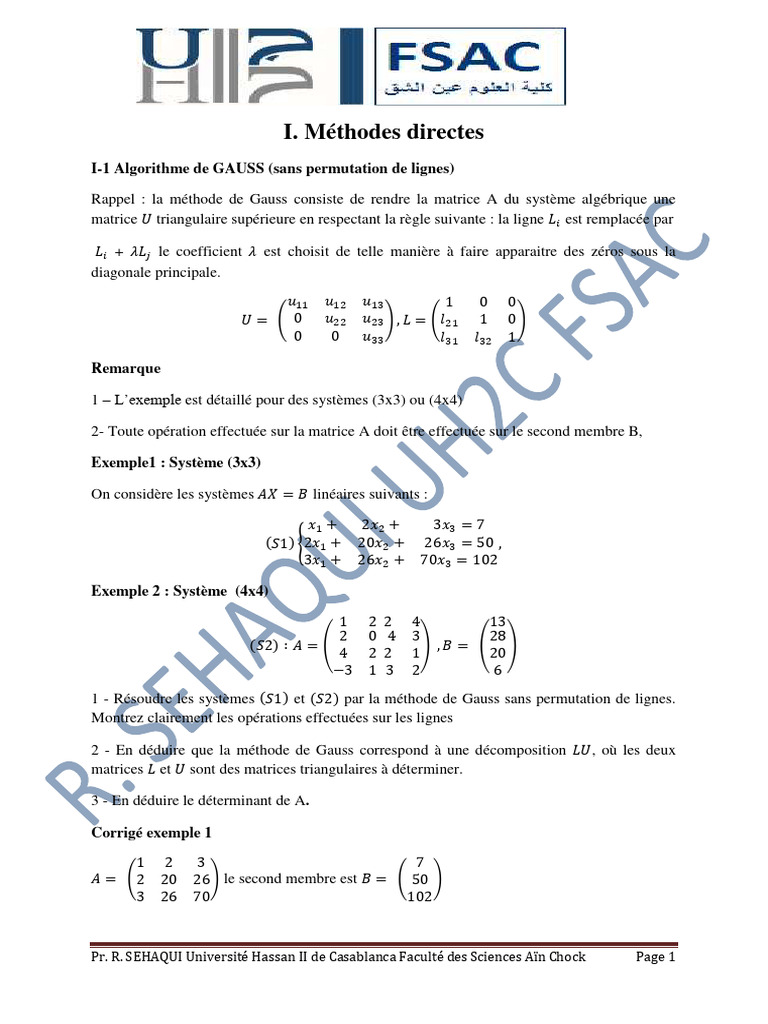 Algorithme de Gauss pour matrices 3x3 | PDF | Matrice (Mathématiques ...