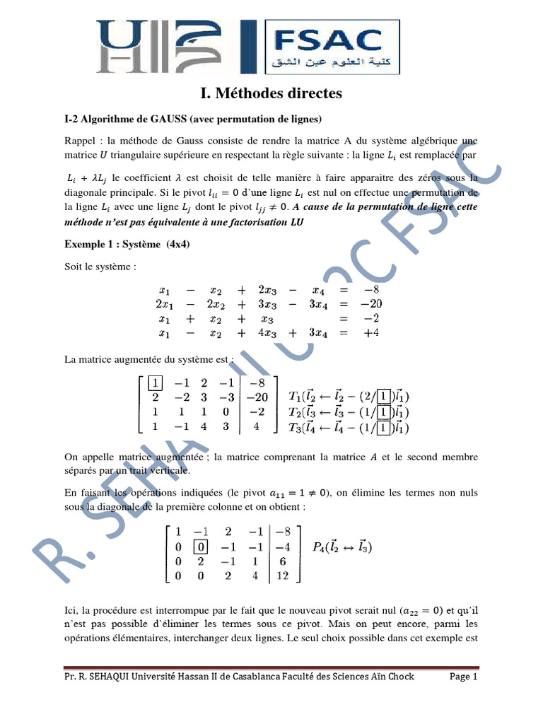 Algorithme de Gauss avec Permutation de Lignes | PDF | Matrice (Mathématiques) | Déterminant