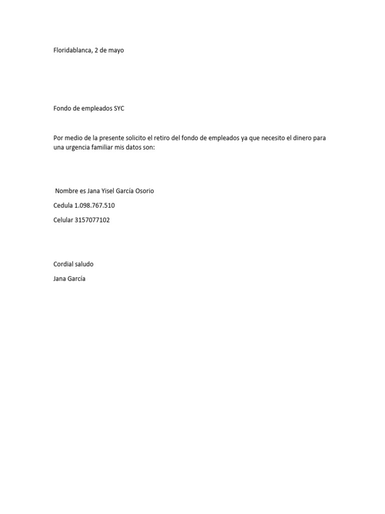 Carta Retiro Fondo de Empleados | PDF Carta Retiro Fondo de Empleados | PDF