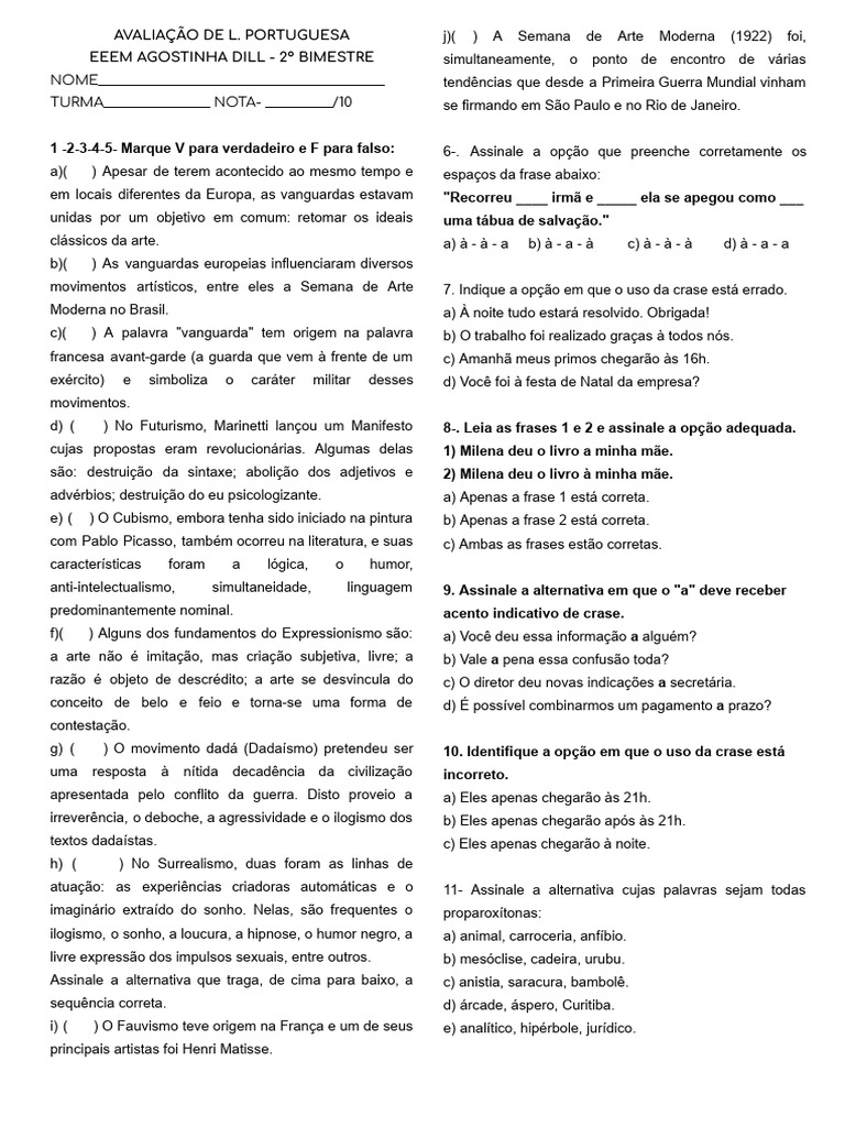 Prova 3º Ano | PDF | Avant Garde