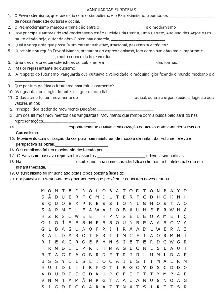 Vanguardas Europeias Cruzadinha | PDF