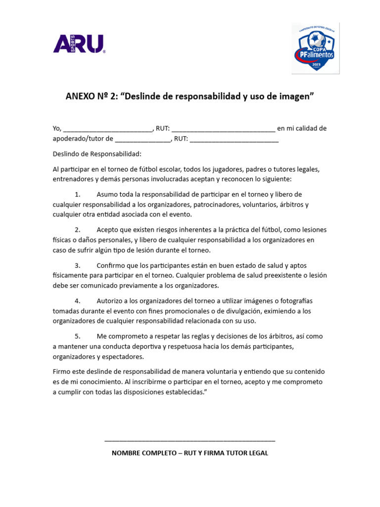 Anexo NÂ°2 Deslinde de Responsabilidad y Uso de Imagen Version Final ...
