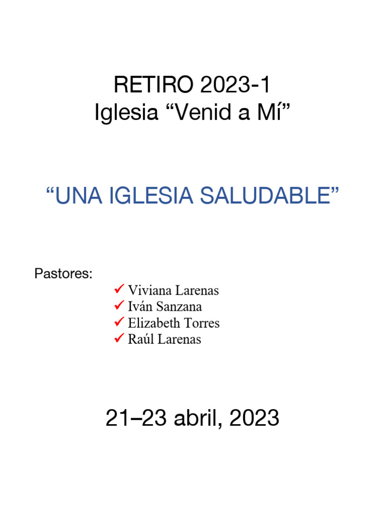 Retiro 2023-1: Iglesia Saludable | PDF | Oración | Iglesia cristiana