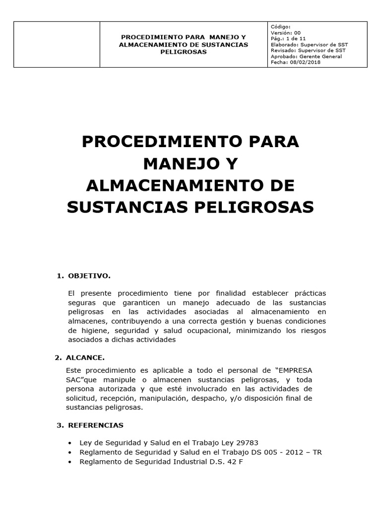 Modelo Procedimiento Sustancias Peligrosas | PDF | Mercancías peligrosas | La seguridad