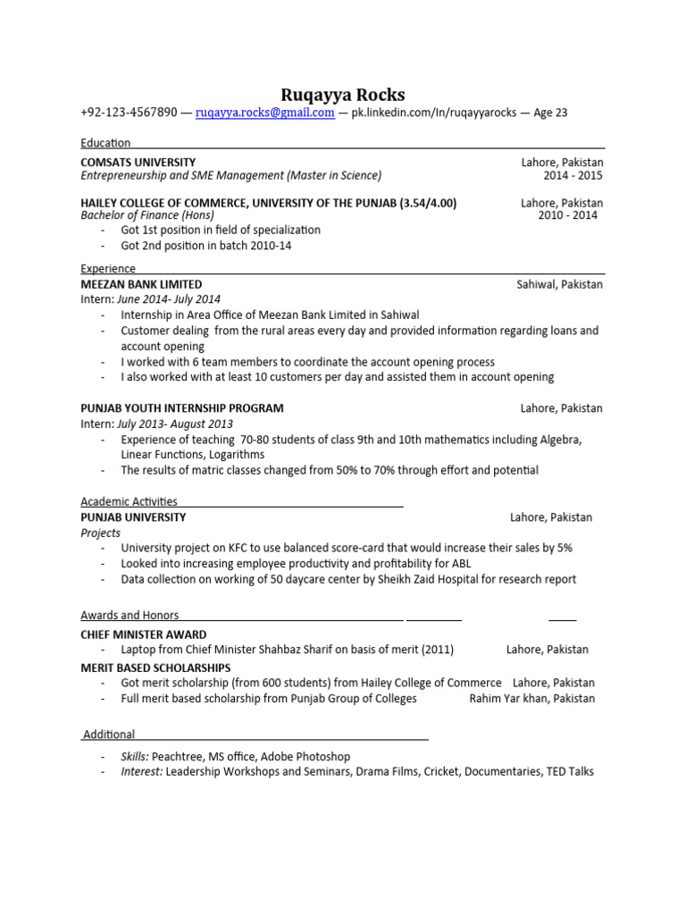 Ruqayya Rocks - Resume Without Action Verbs | PDF | Career & Growth ...