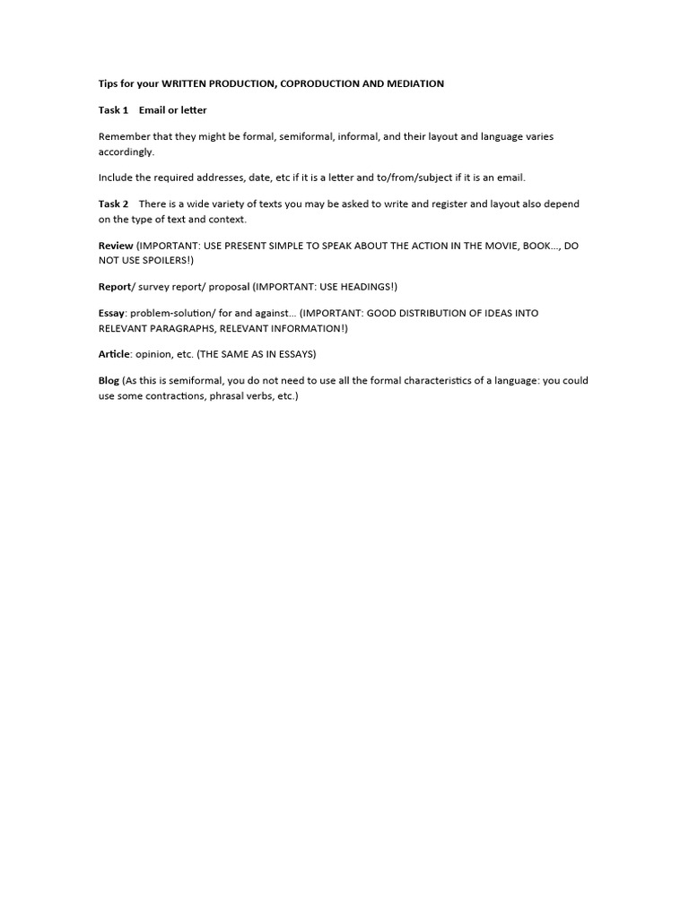 Tips For Your Written Production | PDF