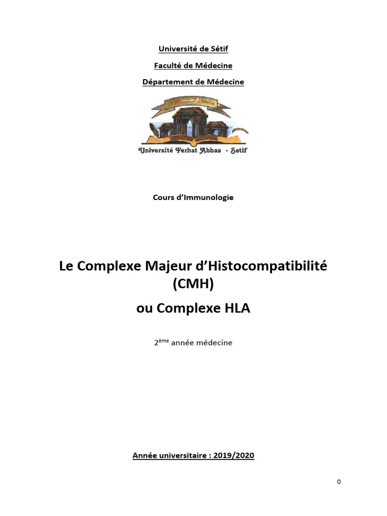 Complexe Majeur d'Histocompatibilité HLA | PDF | Complexe majeur d ...