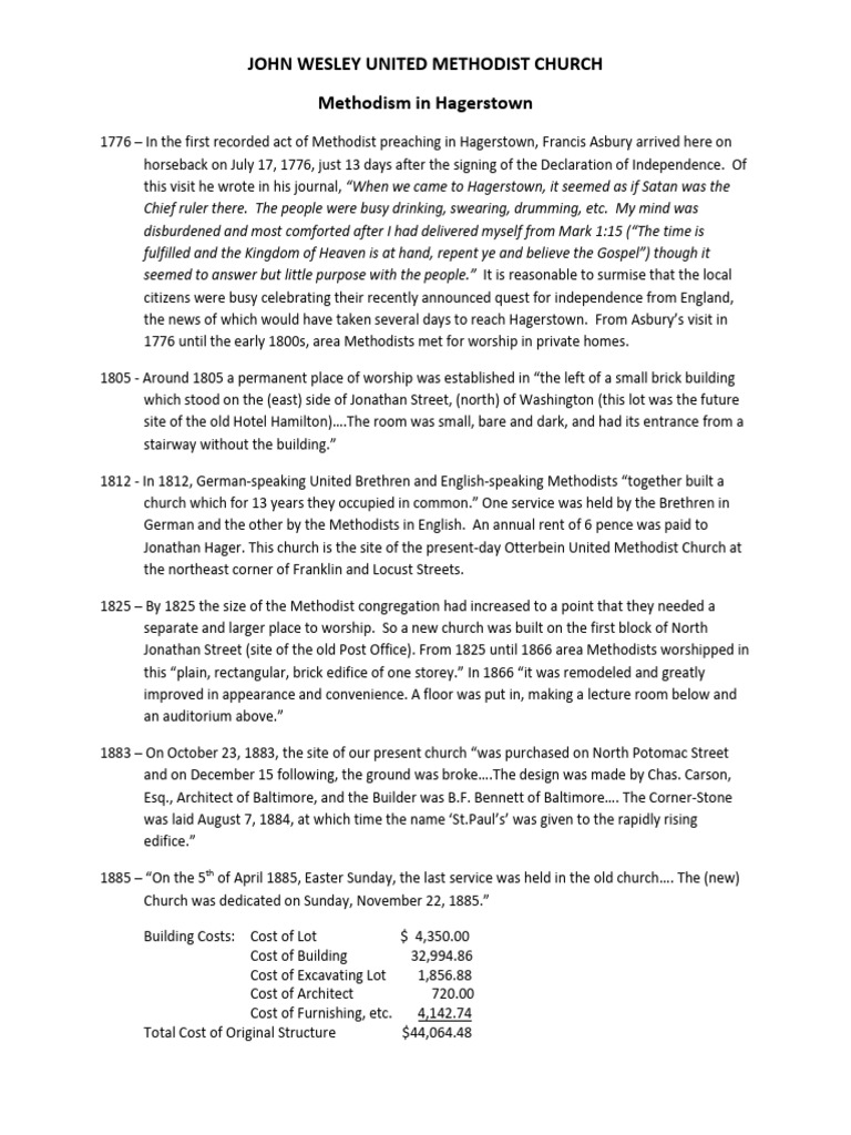History of Methodism in Hagerstown | PDF | Methodism | Paul The Apostle