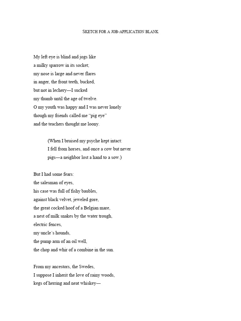 Job Application Sketch Poem | PDF | Cooking, Food & Wine