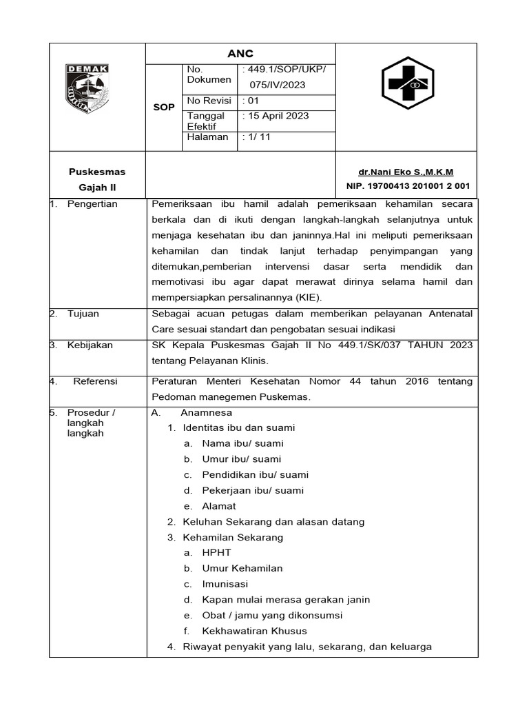 421d2 - SOP Pelayanan ANC | PDF | Sains & Matematika