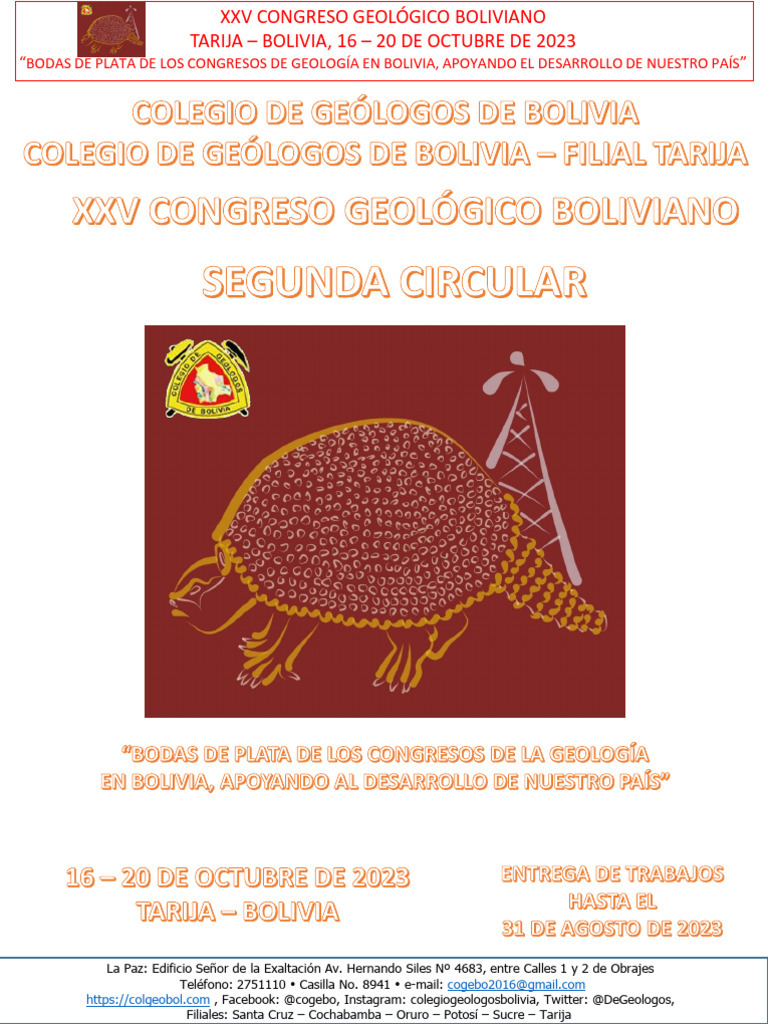 Segunda Circular XXV Congreso Geologico Boliviano - Tarija Bolivia ...
