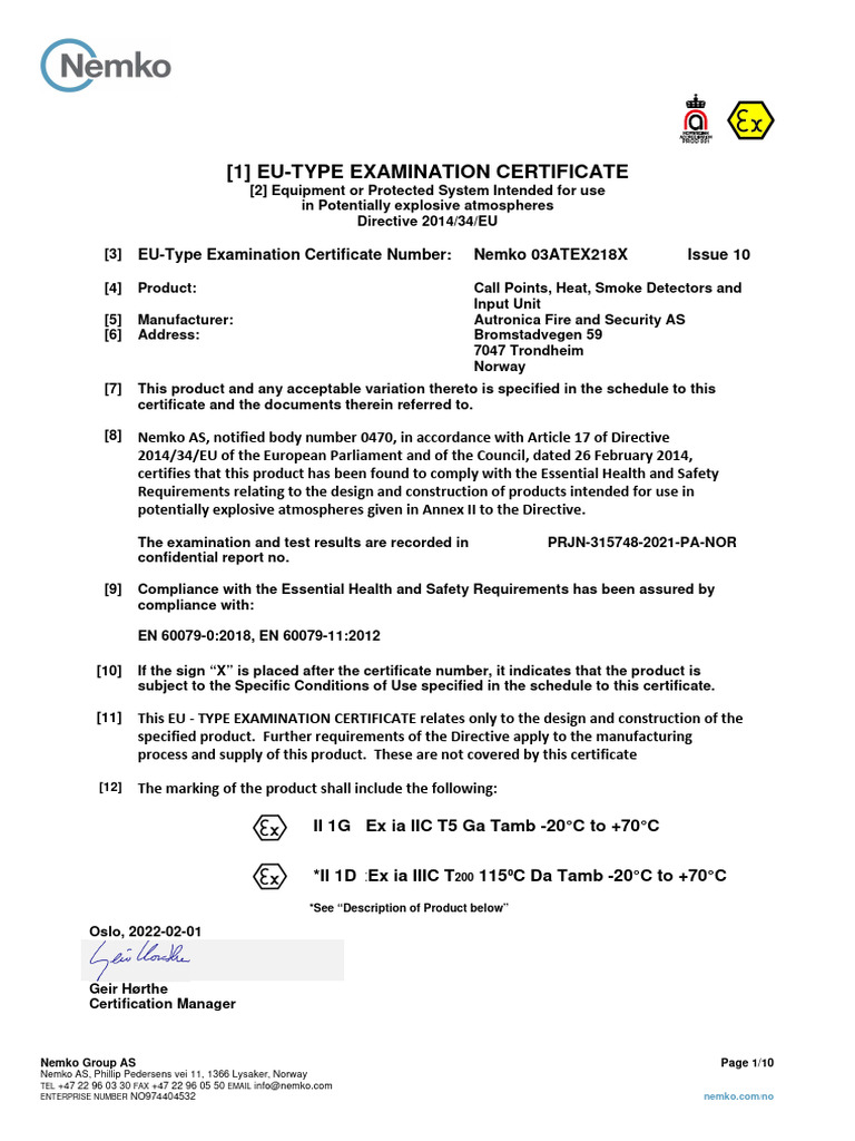 NEMKO03ATEX218X | PDF | Electrical Engineering | Electricity