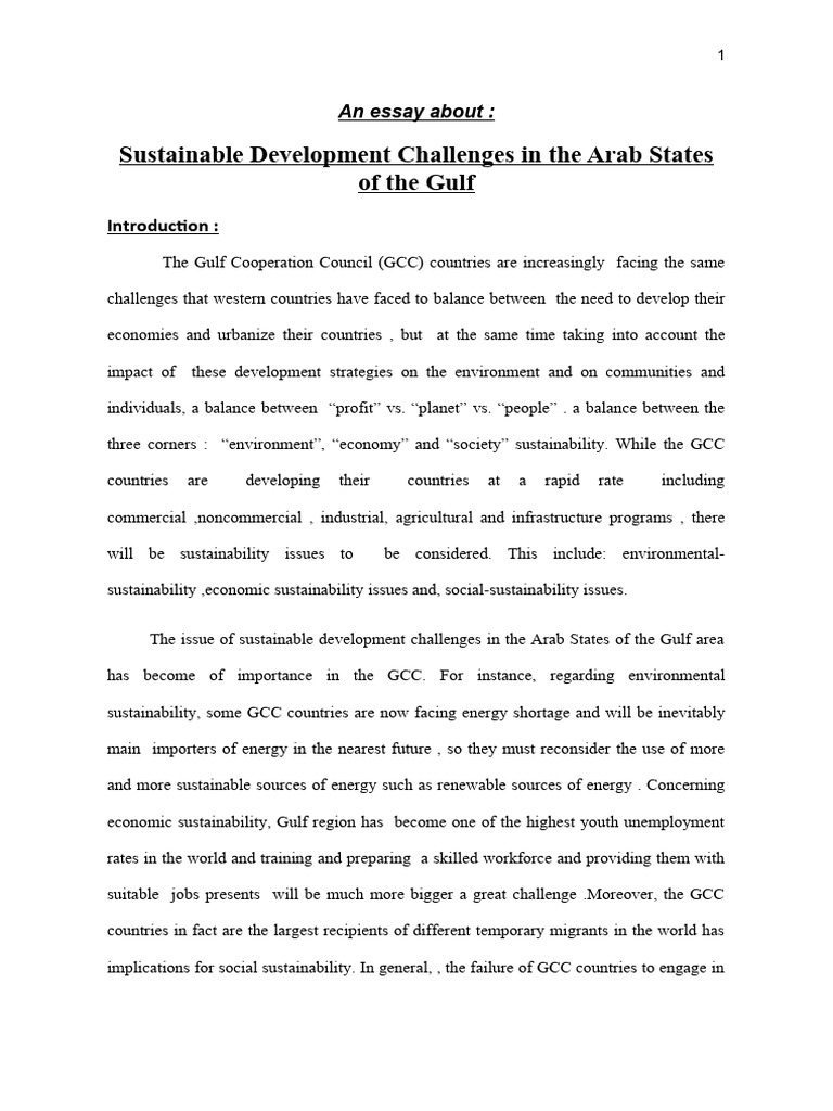 Essay - Sustainable Development in GCC | PDF | Sustainability | Gulf Cooperation Council
