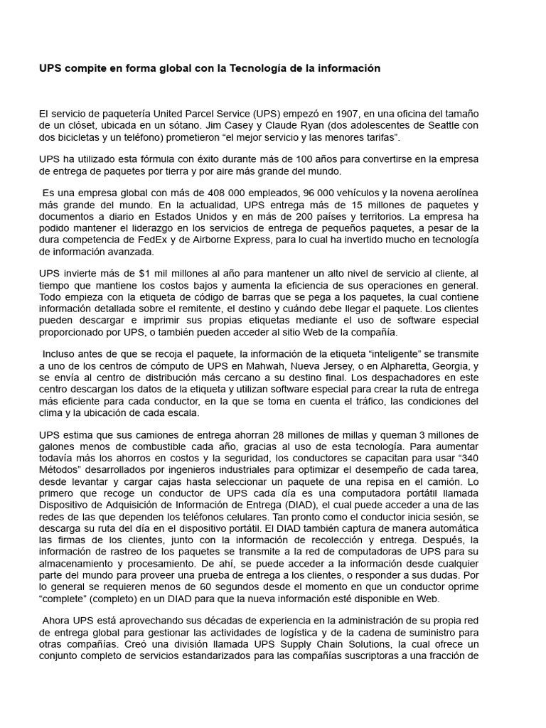 Historia y Tecnología de UPS | PDF | United Parcel Service | Sistema de ...
