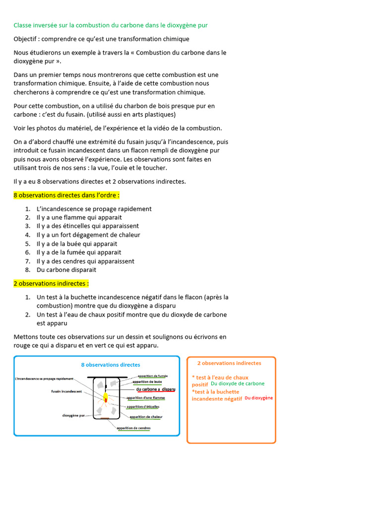 4ème - Classe Inversée - Combustion Du Carbone | PDF | La combustion | Charbon