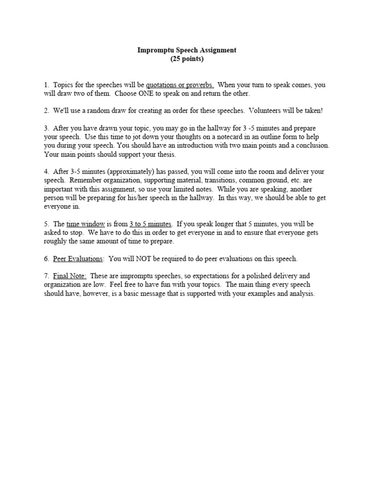 Impromptu Speech Guidelines and Tips | PDF | Human Communication | Communication