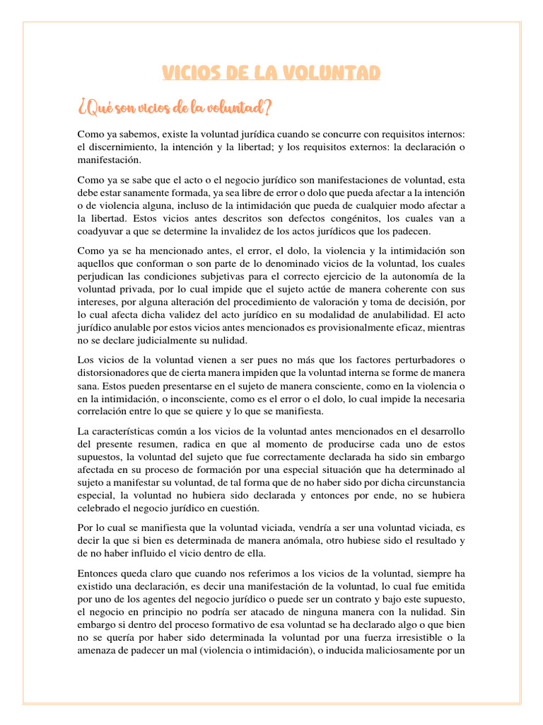 Vicios de La Voluntad Resumen | PDF | Intención (Derecho Penal) | Violencia