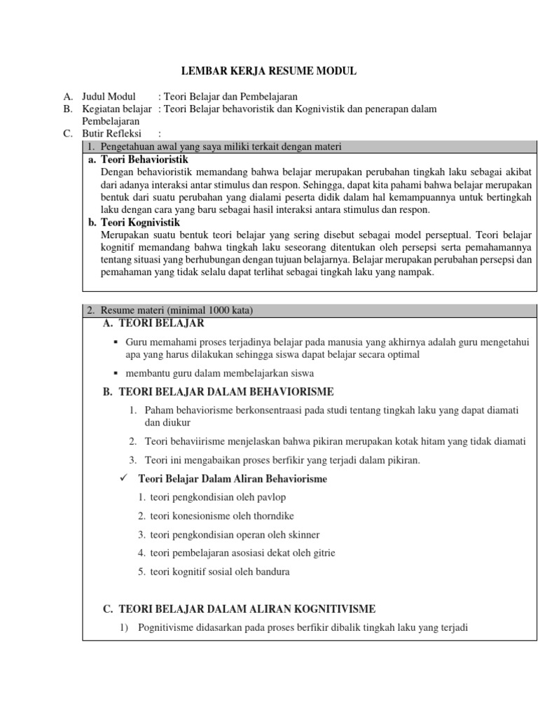 Lembar Kerja Resume Modul 2023 Kb1 | PDF