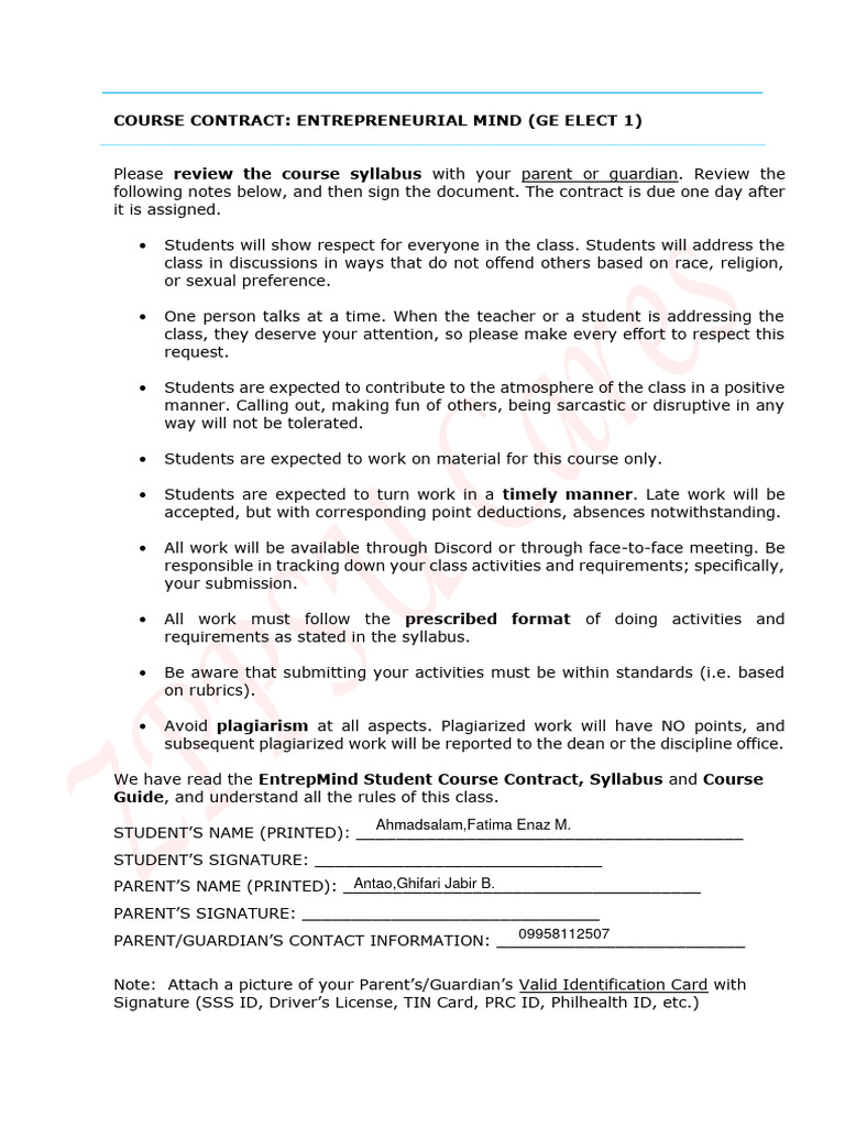 Course Contract | PDF