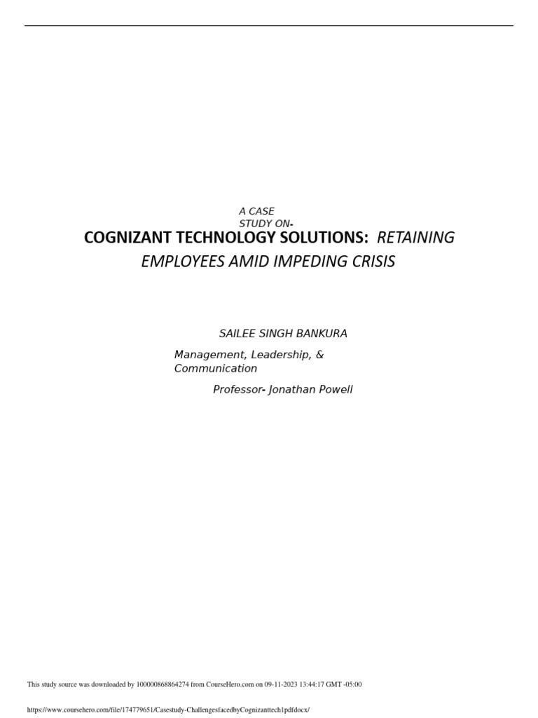 Case Study Challenges Faced by Cognizant Tech | Download Free PDF | Employment | Employee Retention