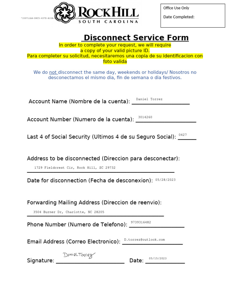 Disconnection Service Request Form | PDF | Ios | Computer Science