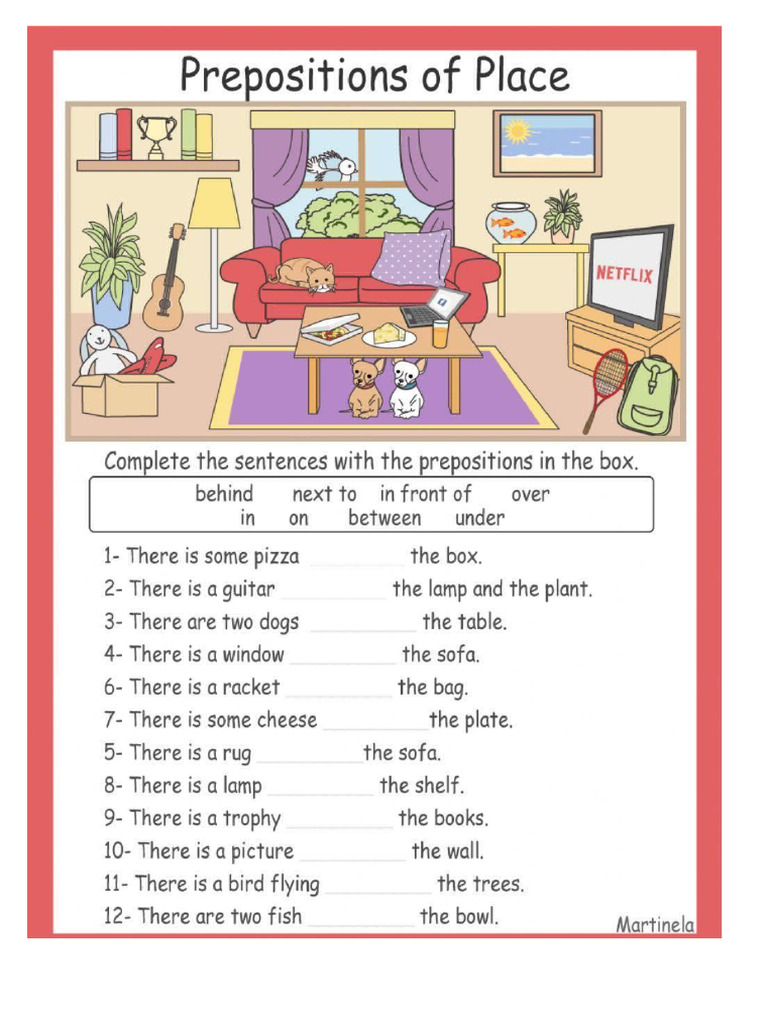 Prepositions of Place Picture Con Oraciones para Copiar | PDF