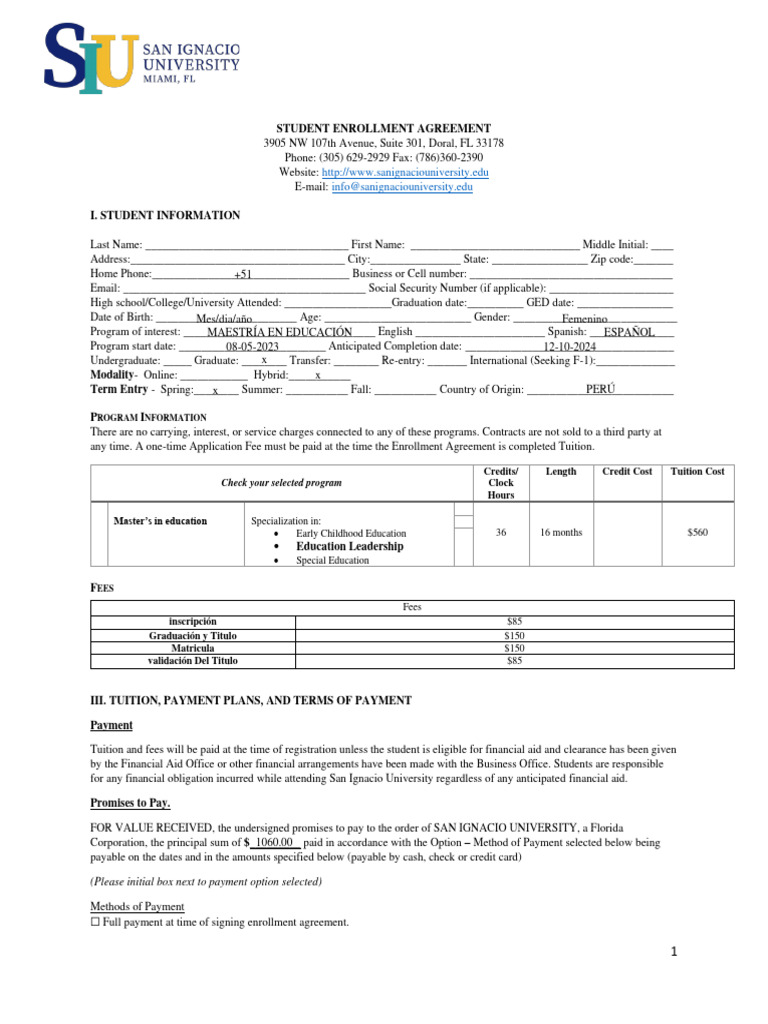 Student Enrollment Agreement | PDF | Fee | Arbitration