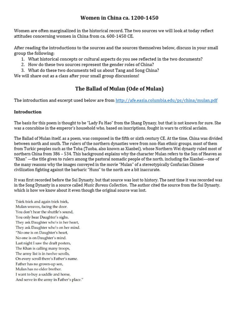 Ballad of Mulan and Analects Document Discussion | PDF | China | World ...