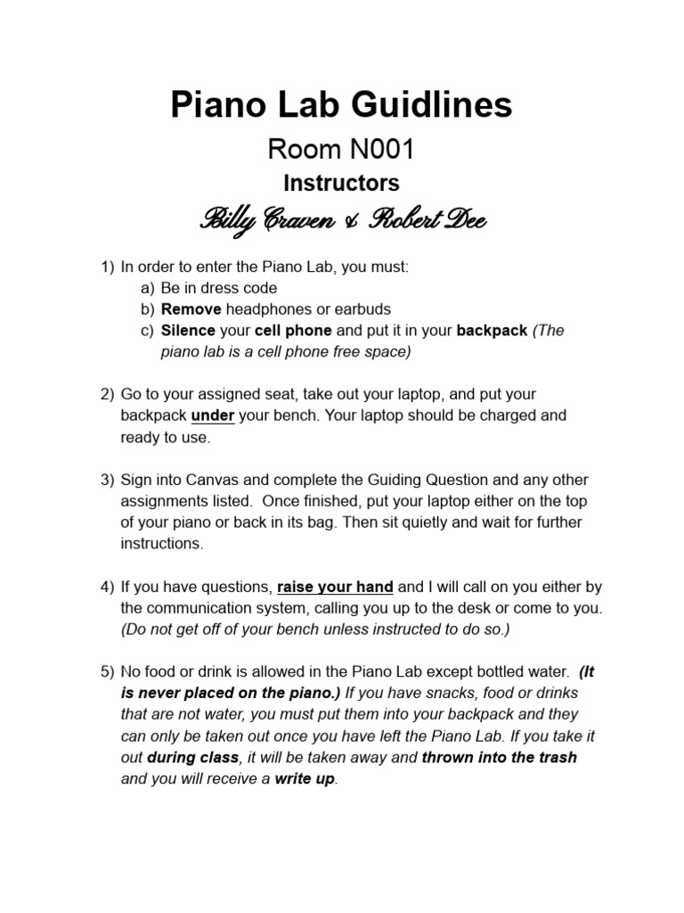 Piano Lab Guidlines and Rules | PDF