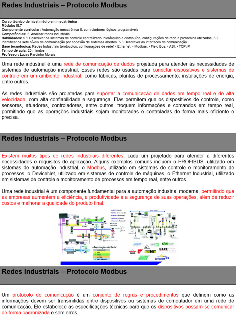 Redes Industriais - Protocolo Modbus | PDF | Rede de computadores ...