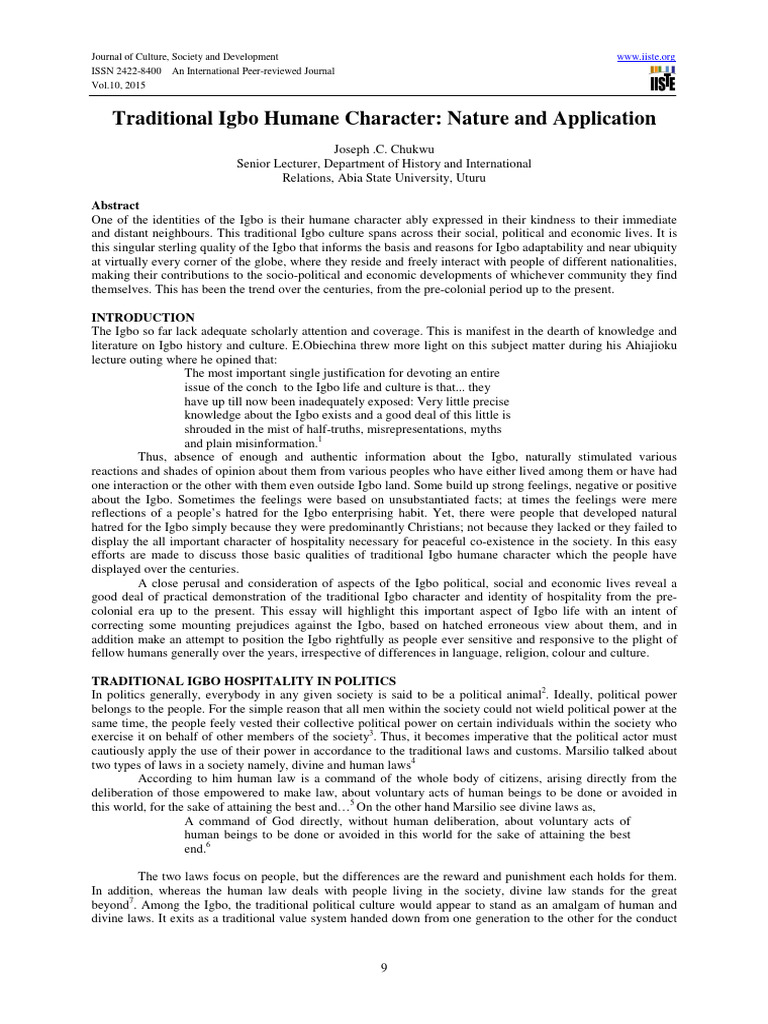 Traditional Igbo Humane Character: Nature and Application | PDF | Sales ...