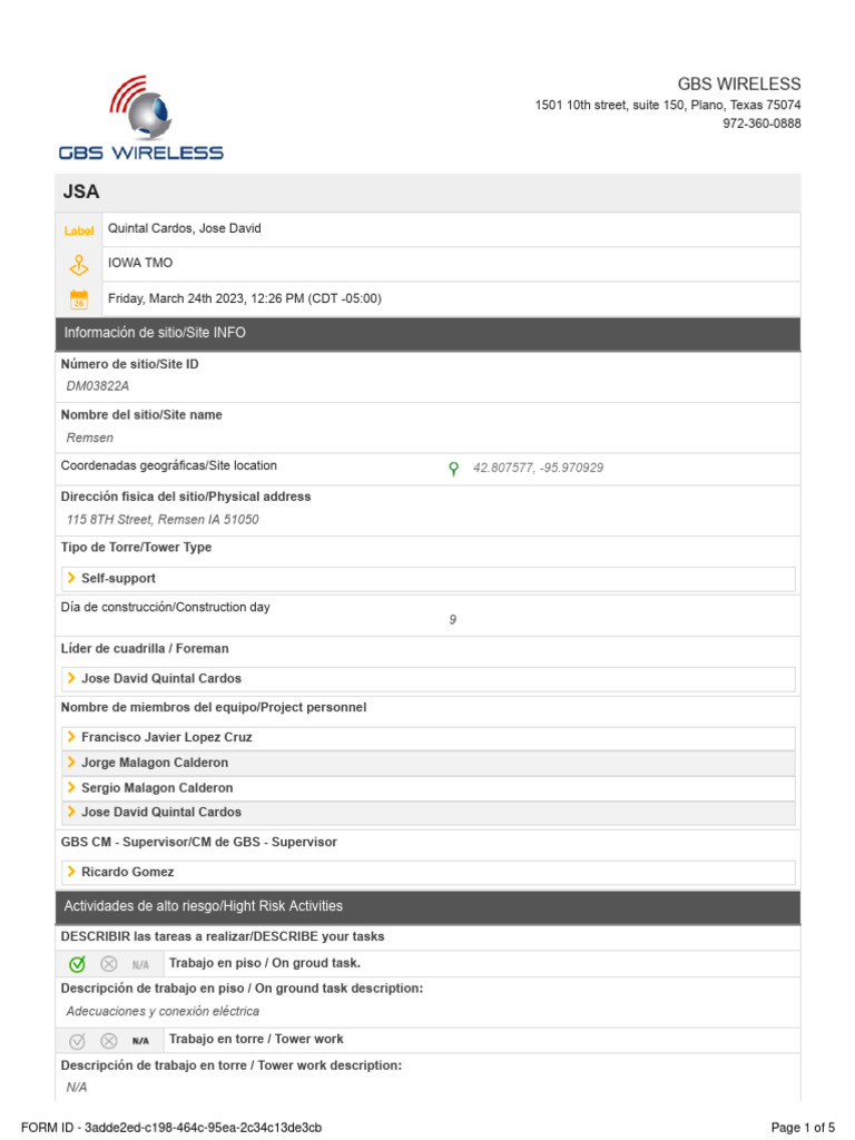 Ejemplo Jsa | PDF | Servicios públicos | Gestión de emergencias