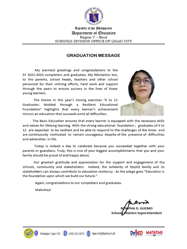 Sds 2023 Graduation Message | PDF