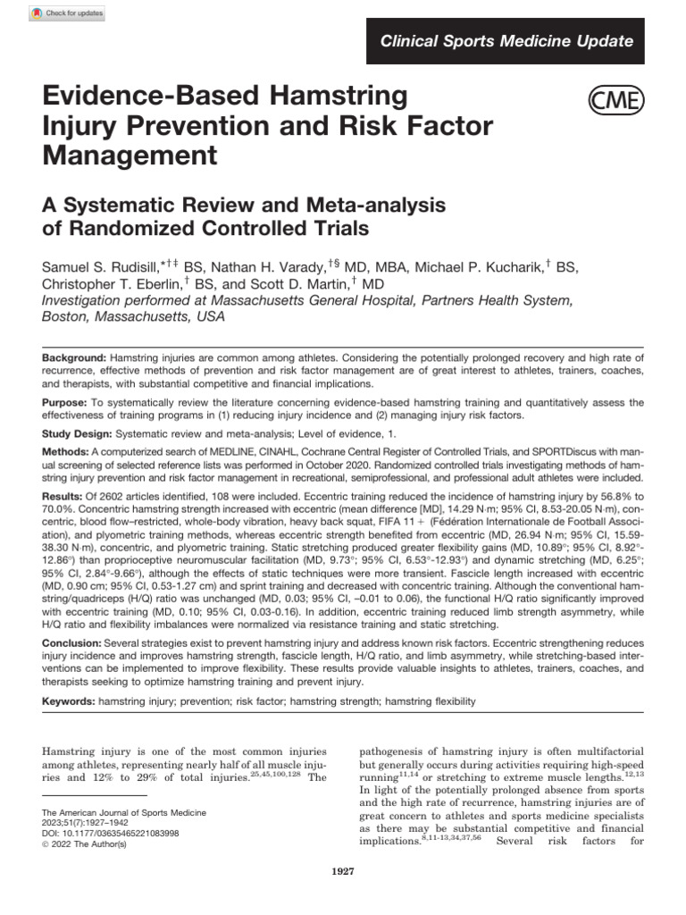 Rudisill Et Al 2022 Evidence Based Hamstring Injury Prevention and Risk Factor Management A ...
