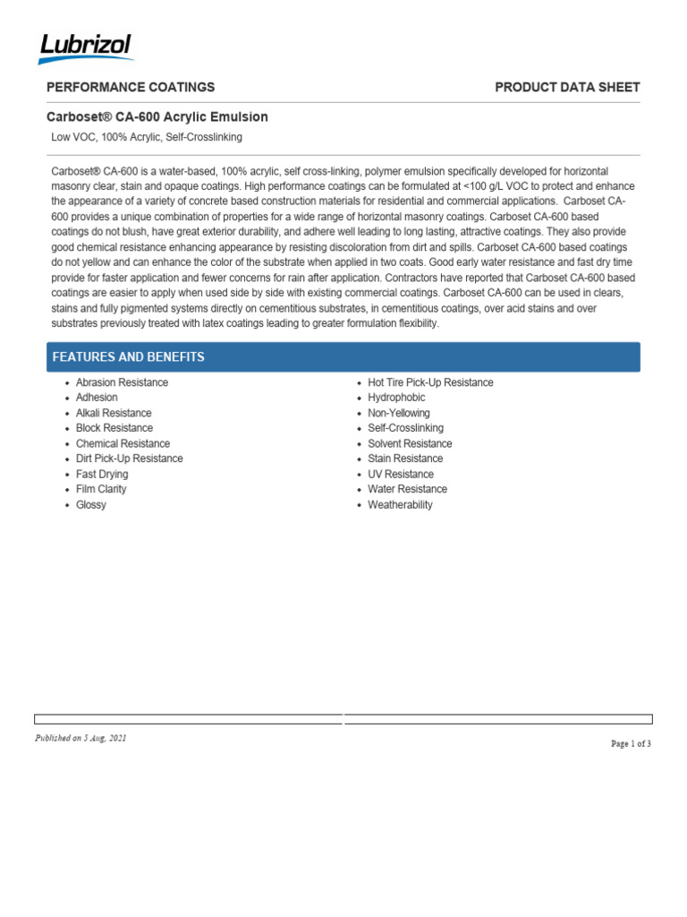 Carboset CA-600 - CST600 - CO - en | PDF | Acrylic Paint | Physical ...