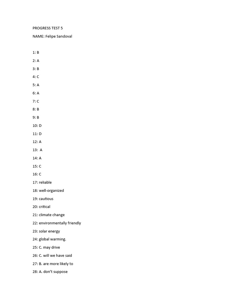 Progress Test 5 | PDF