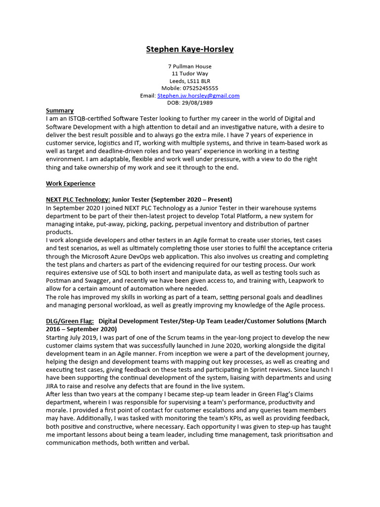 Stephen CV 2020 | Download Free PDF | Computing | Information Technology