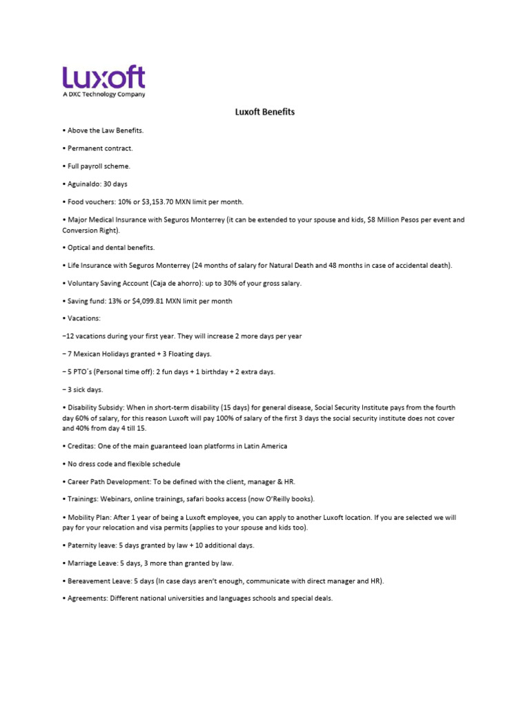 Luxoft Employee Benefits Guide | PDF