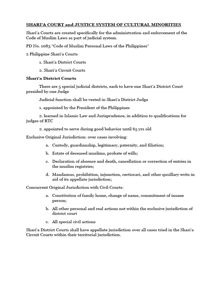 SHARIA-COURT-and-JUSTICE-SYSTEM-OF-CULTURAL-MINORITIES | PDF | Sharia ...
