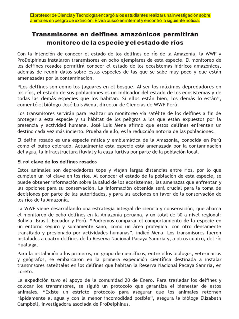 Lectura 02 DELFINES | PDF | Organismos