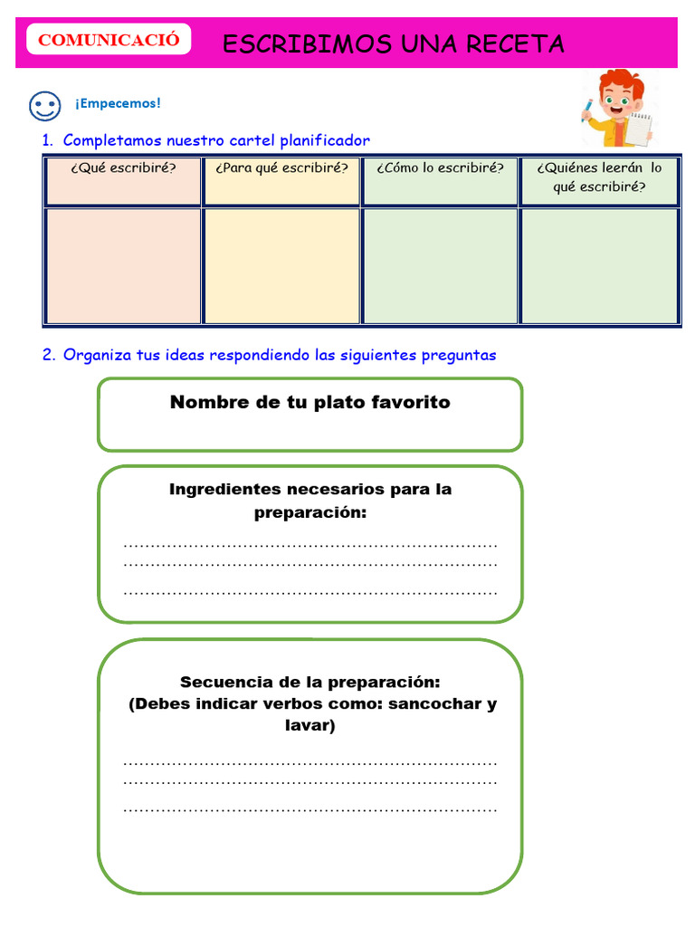 D3 A2 FICHA COM. Escribimos Una Receta | PDF