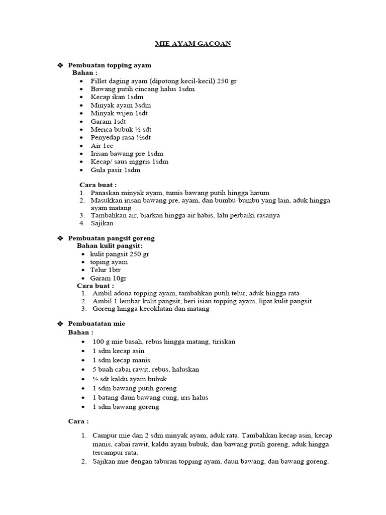 Mie Ayam Gacoan | PDF