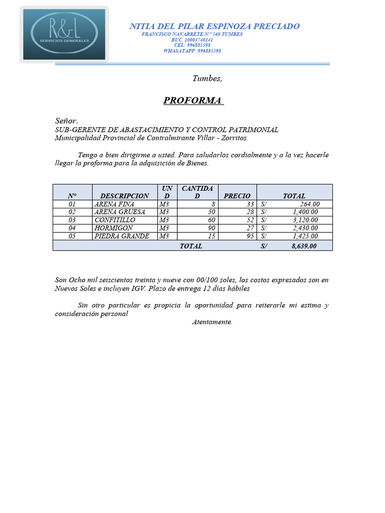 Proformas Ferreteros y Agregados Nitia Espinoza | PDF