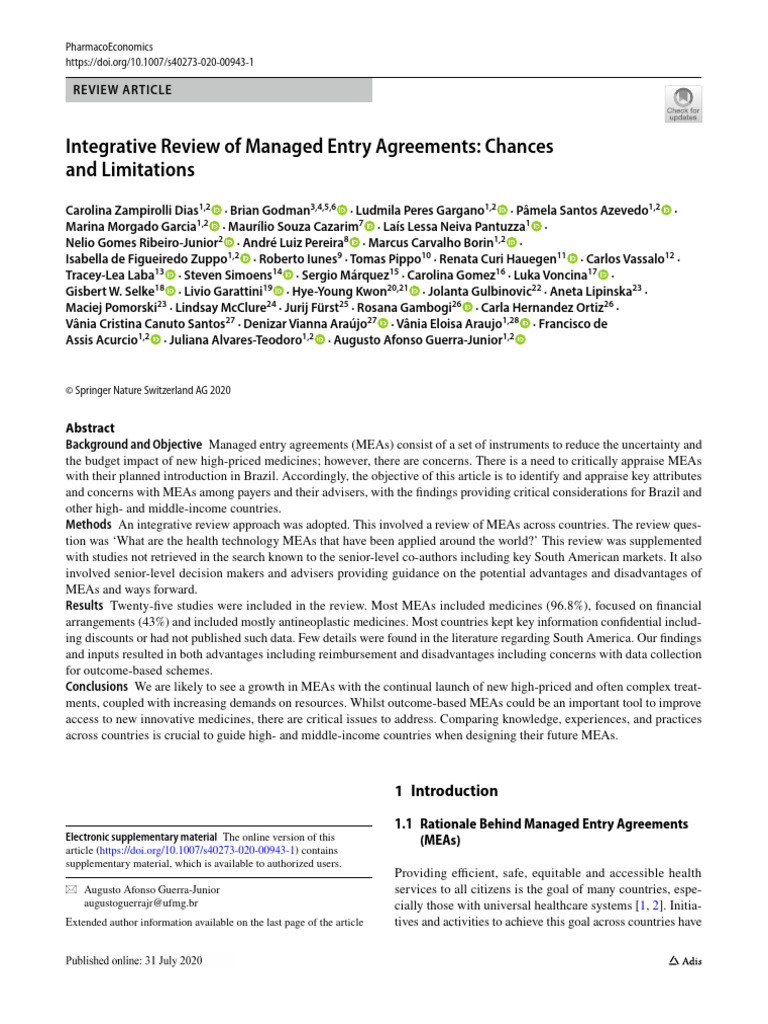 Managed Entry Agreements | PDF | Clinical Trial | Health System