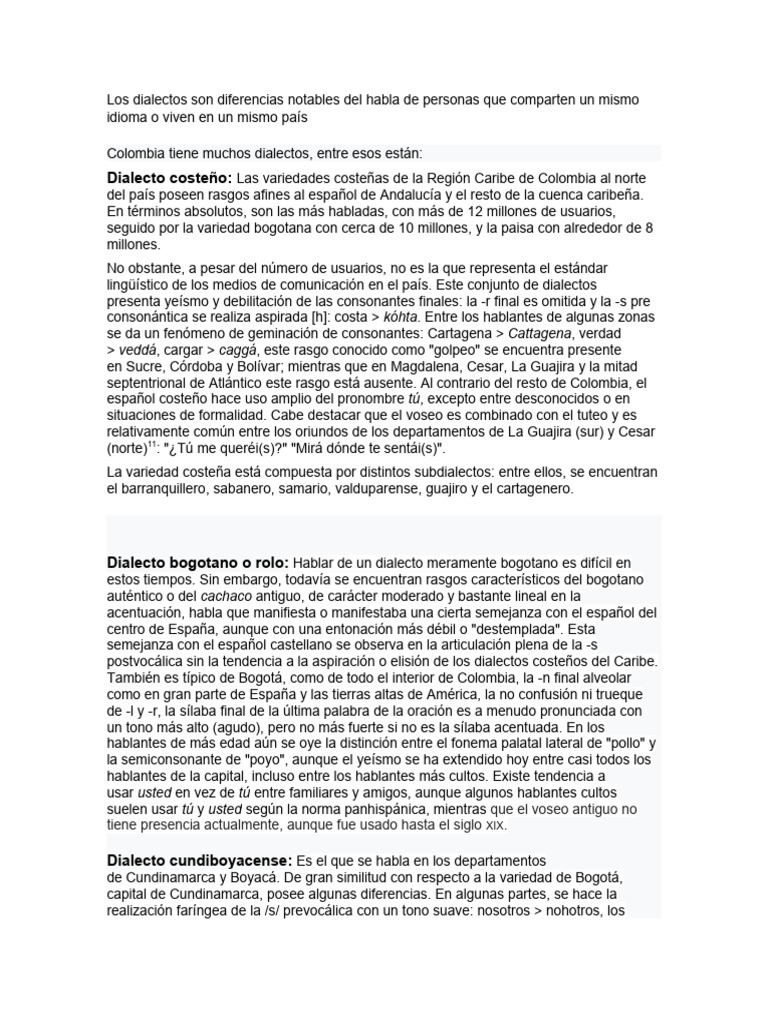 Dialectos de Colombia | PDF | Lengua española | Verbo