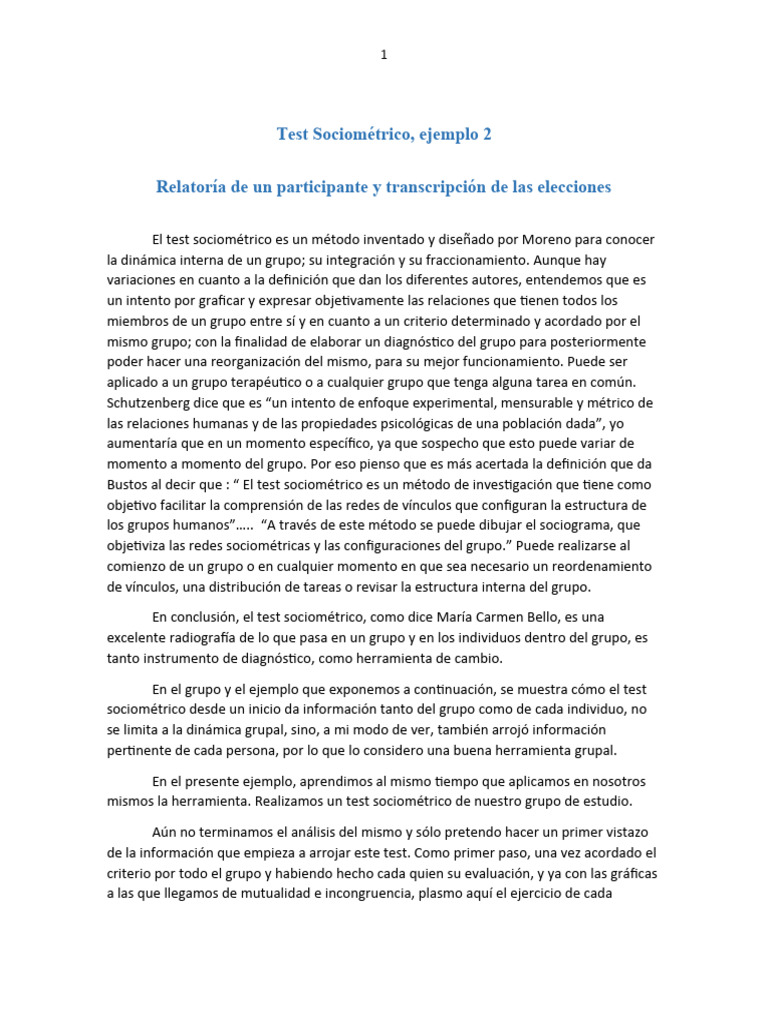 Ejemplo de Test Sociométrico Aplicado | PDF